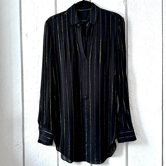 All Saints | Tops | Allsaints Keri Metallic Striped Tunic In Black Gold ...